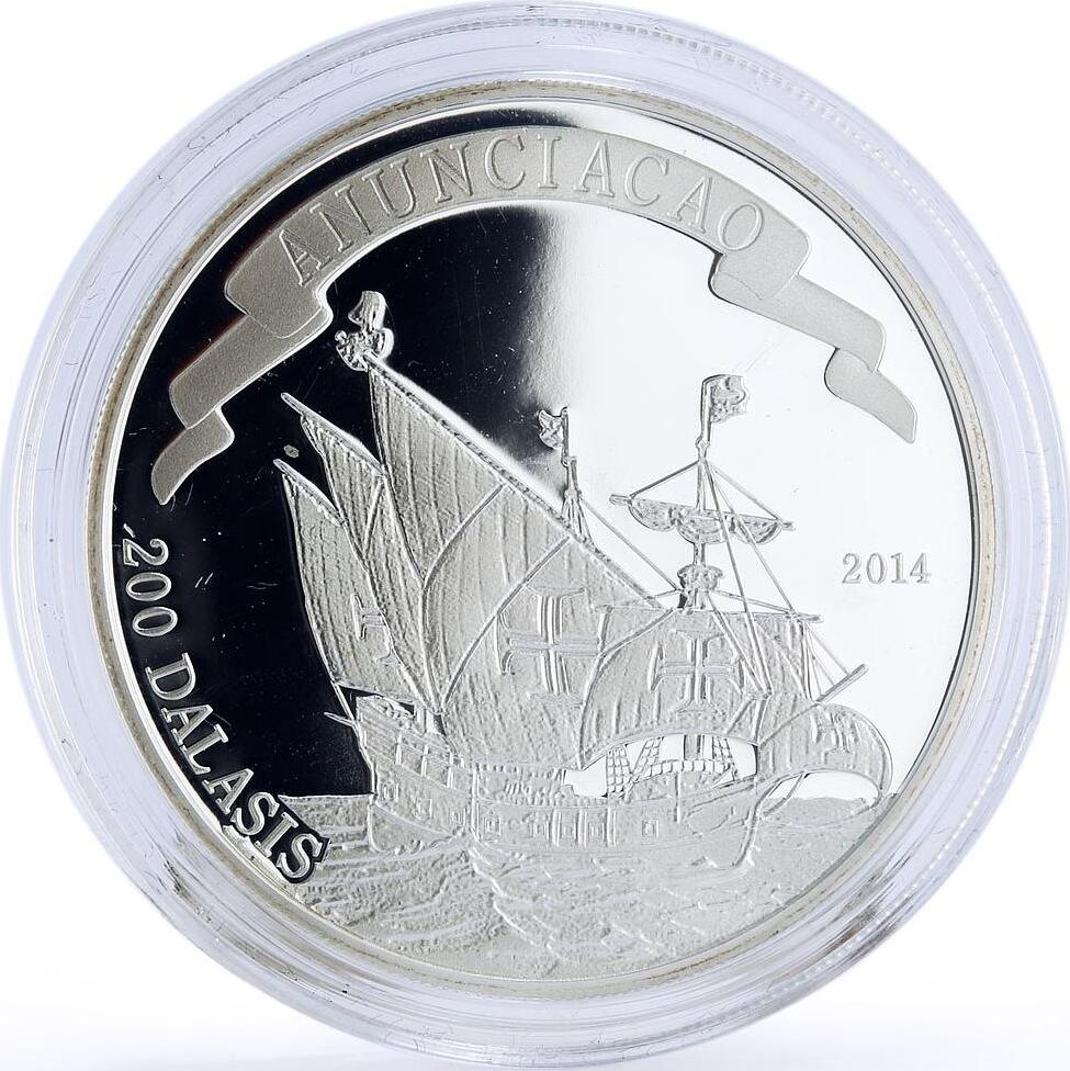 Gambia 200 dalasis Seafaring Anunciacao Ship Clipper proof silver coin ...