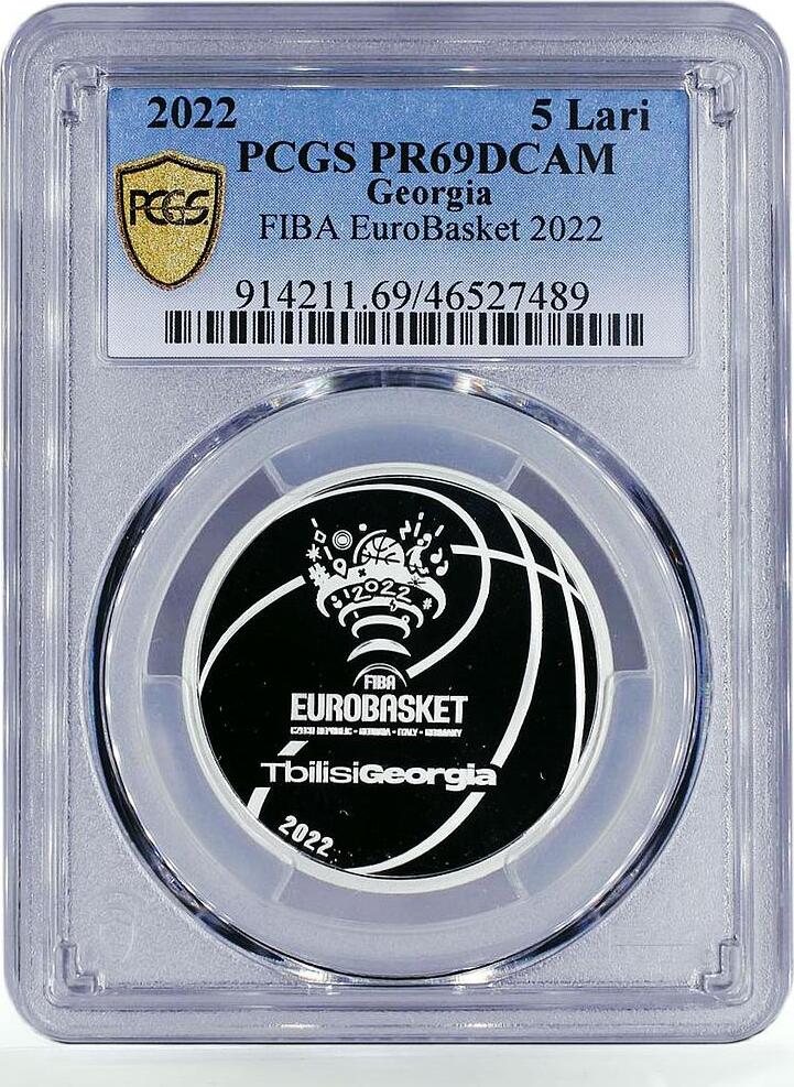 Georgia 5 lari European Basketball Cup Sports PR69 PCGS silver coin ...