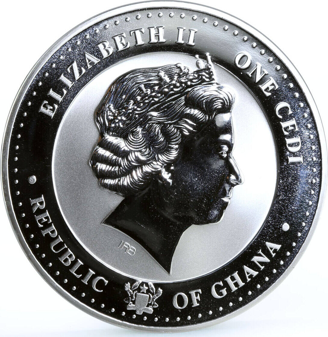 Ghana 1 cedi The Royal Baby Stork Bird proof colored silverplated Cu ...