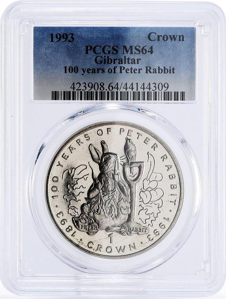 Gibraltar 1 crown Centennial of Peter Rabbit MS64 PCGS CuNi coin 1993 ...