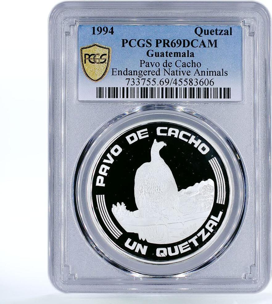 Guatemala 1 quetzal Ibero America Horned Guan Pavo de Cacho PR69 PCGS ...