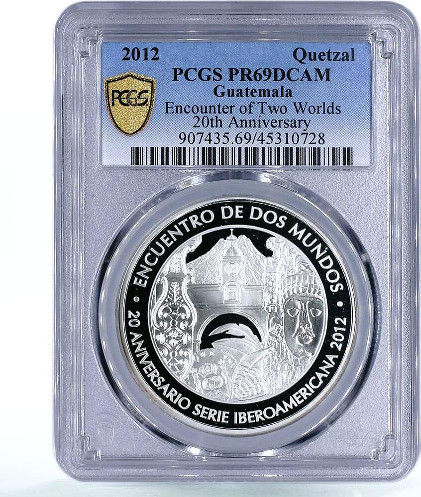 Guatemala 1 quetzal 20 Years Encounter of Two Worlds PR69 PCGS silver ...