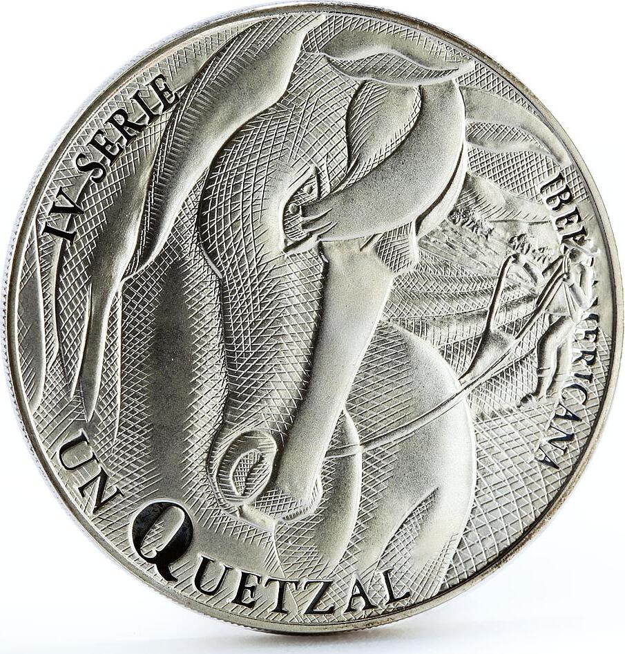Guatemala 1 quetzal ibero American series IV Man and His Horse silver ...