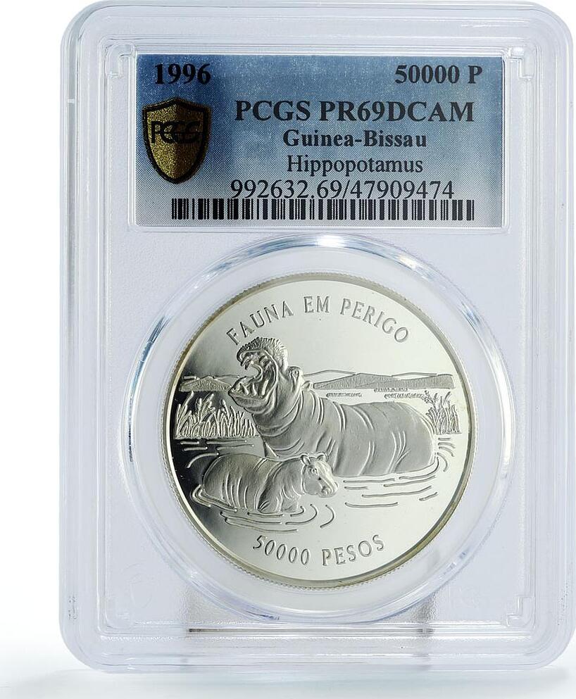 Guinea-Bissau 50000 pesos Wildlife Hippopotamus Fauna PR69 PCGS silver ...