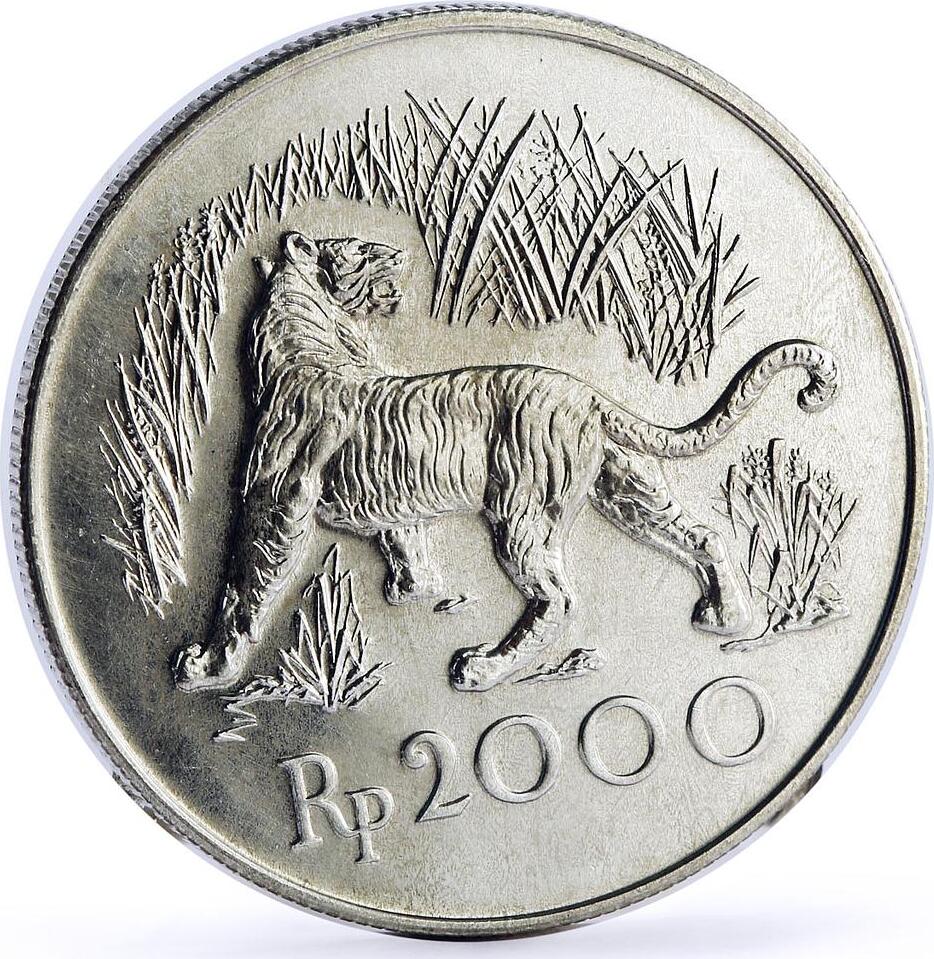 Indonesia 2000 rupiah Conservation Wildlife Javan Tiger Fauna silver ...