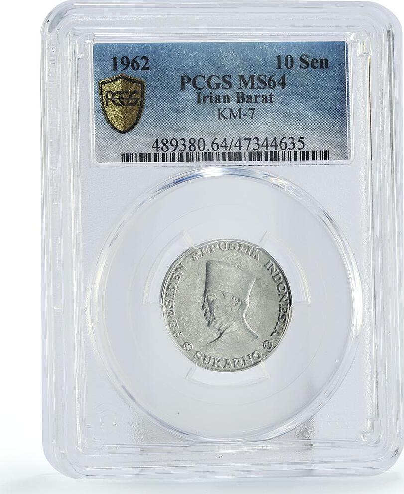 Indonesia Irian Barat 10 sen President Sukarno MS64 PCGS Al coin 1962 UNC | MA-Shops
