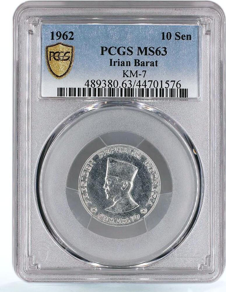 Indonesia Irian Barat 10 sen President Sukarno MS63 PCGS Al coin 1962 UNC | MA-Shops