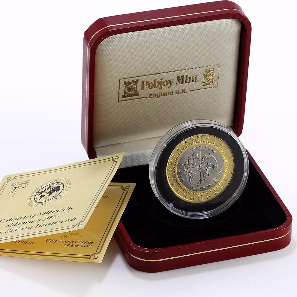 Isle of Man 1/2 crown Millennium Greenwich Meridian gold and titanium ...