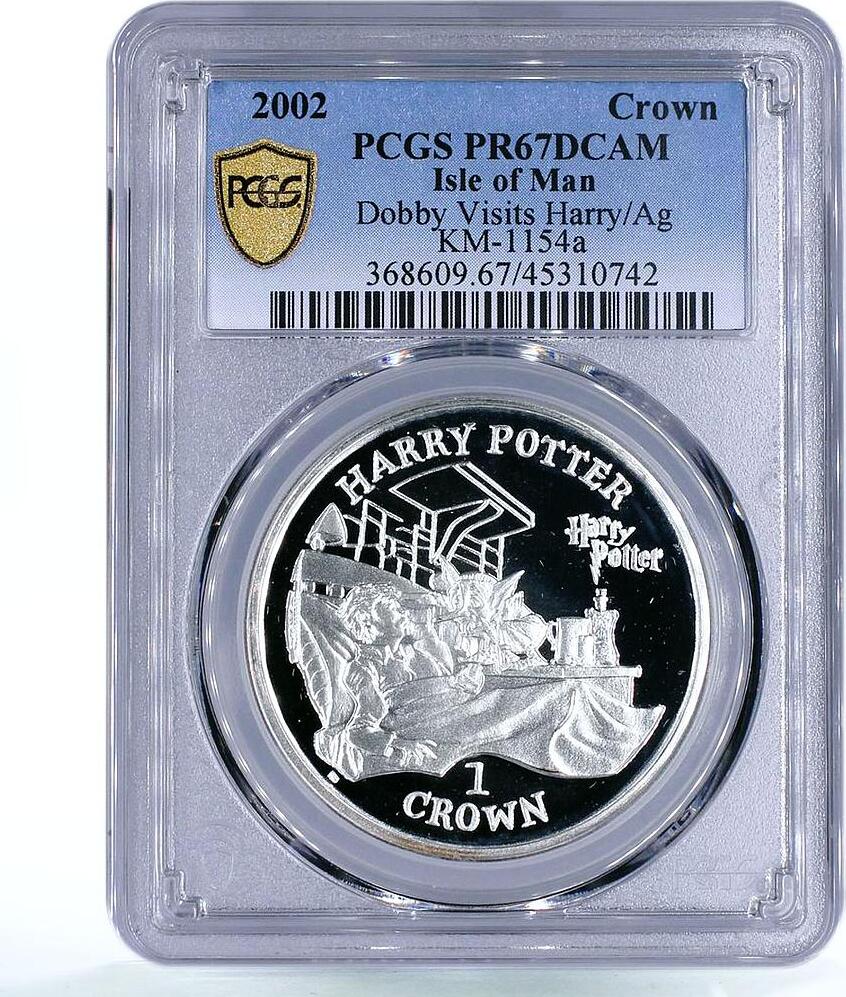 Isle of Man 1 crown Famous Characters Dobby Harry Potter PR67 PCGS Ag ...