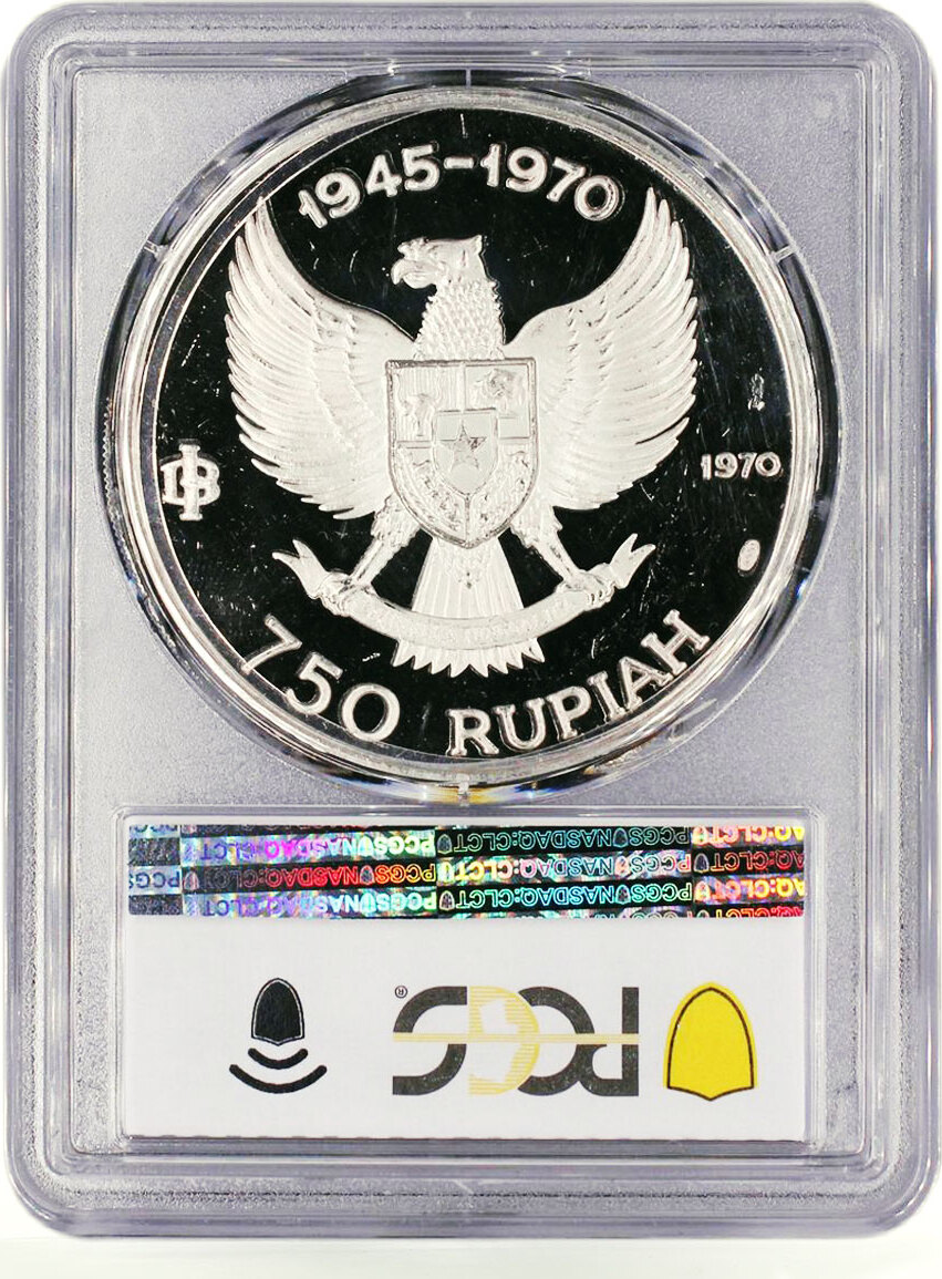 Indonesia 750 rupiah 25th Anniversary of Independece PR65 PCGS silver ...