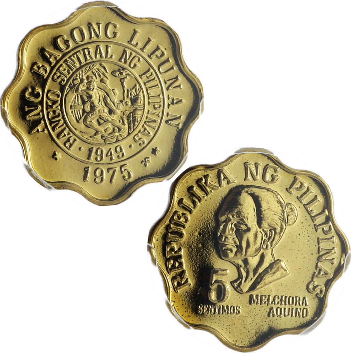 5 sentimos Philippines 5 sen Republic Coinage Melchora Aquino KM-206 ...