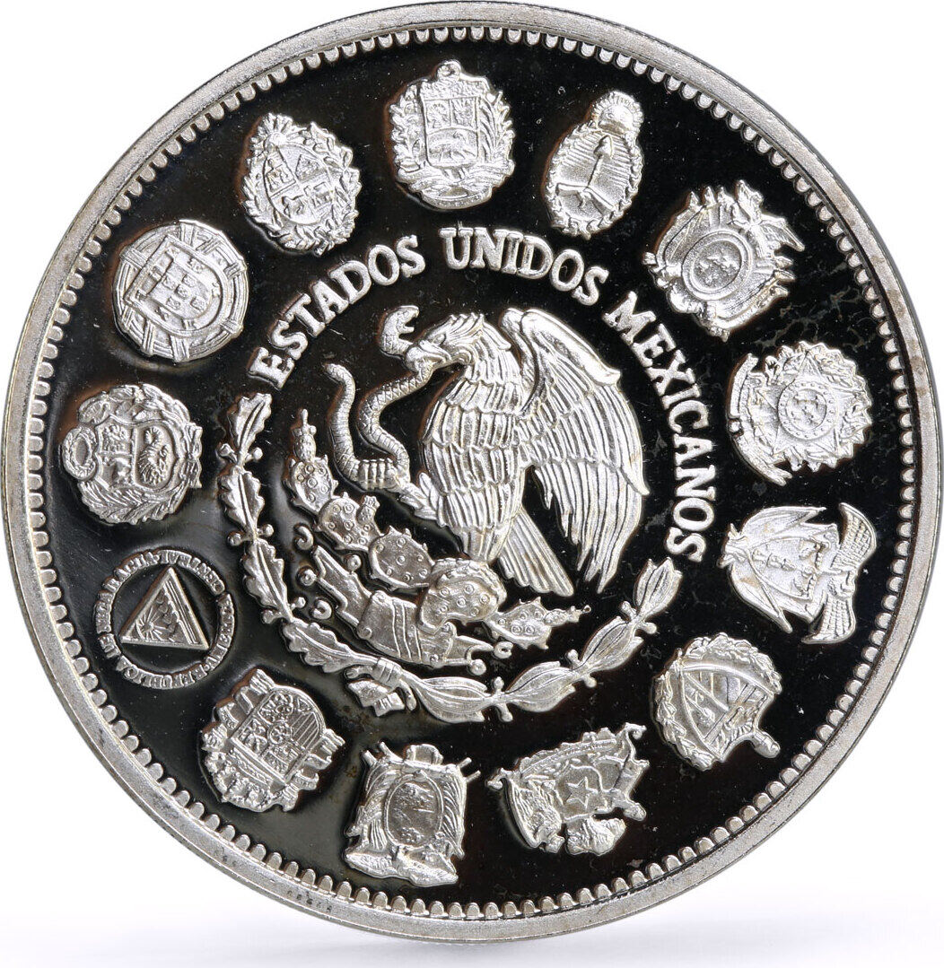 Mexico 100 pesos Two Worlds Encounter Ships Clippers Pillars silver ...