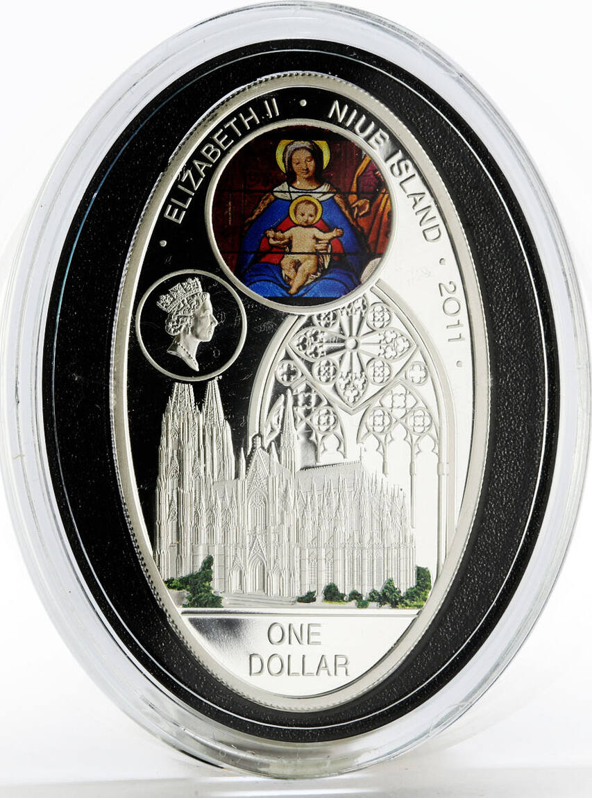 Niue 1 dollar Gothic Cathedrals series Cologne Cathedral proof silver ...