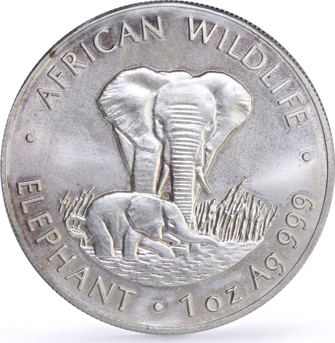 Zambia 5000 kwacha African Wildlife Elephant Fauna Matte silver coin ...