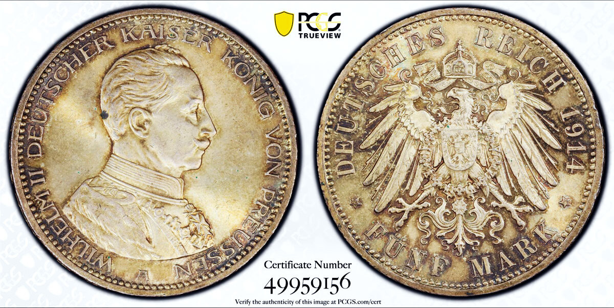 Germany Prussia 5 mark William Wilhelm II Thaler MS64 PCGS silver coin ...