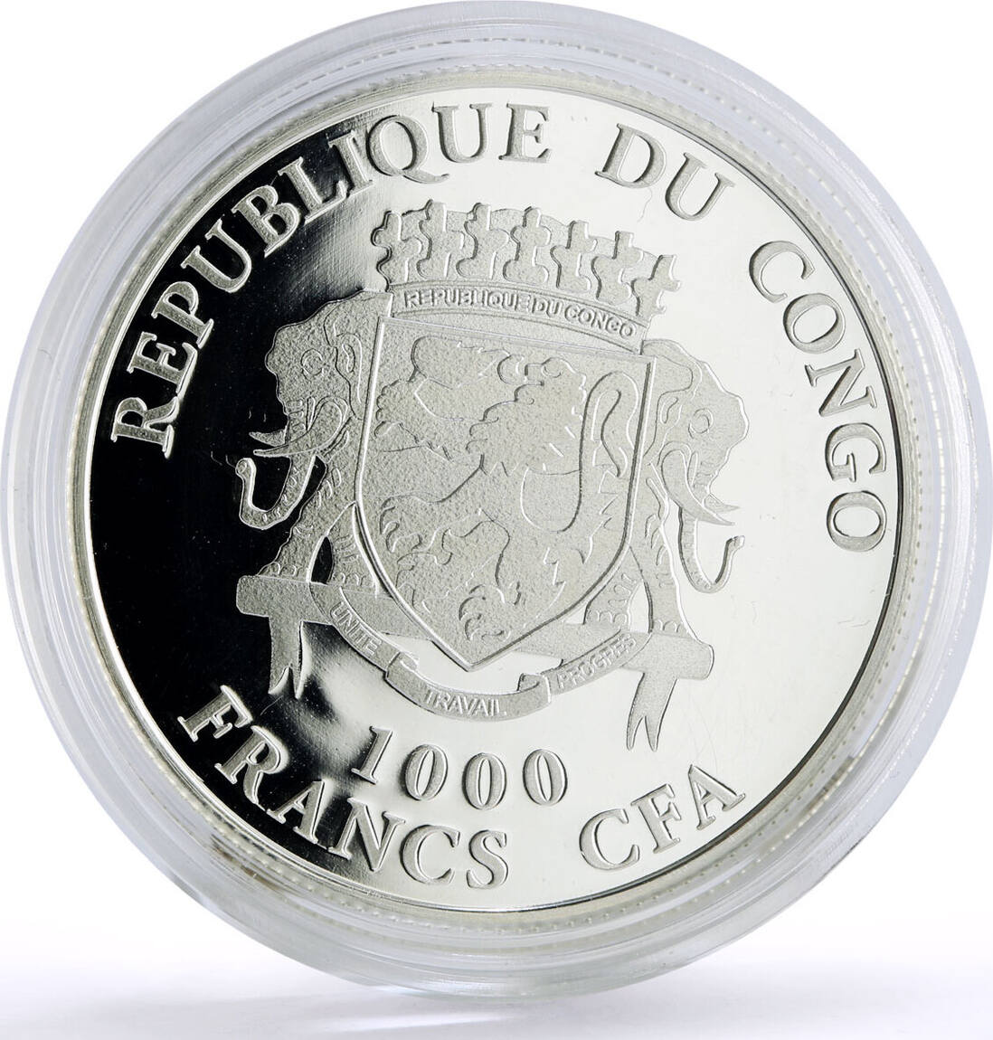 Congo 1000 francs Lunar Calendar Year of the Lucky Goat colored silver ...