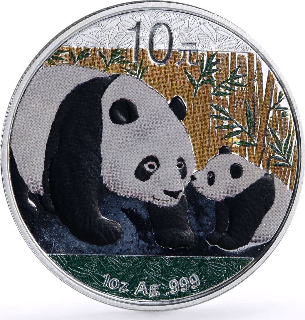 China 10 yuan Giant Panda Family Bamboo Forest colored silver coin 2011 ...