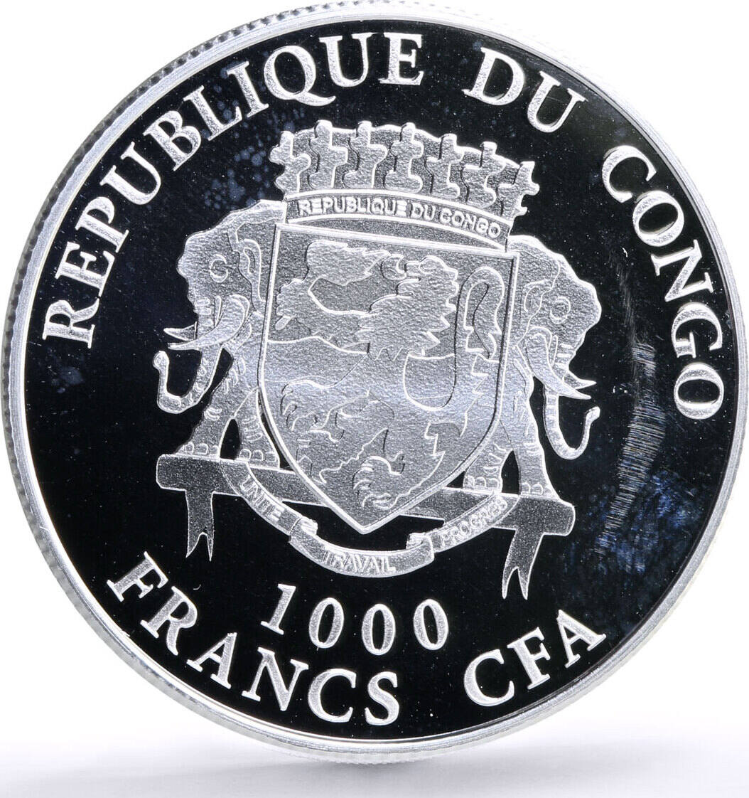 Congo 1000 francs Lunar Calendar Year of the Lucky Goat colored silver ...