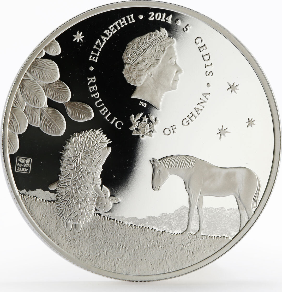 Ghana 5 cedis The Hedgehog and The Horse in the Fog colored silver coin ...