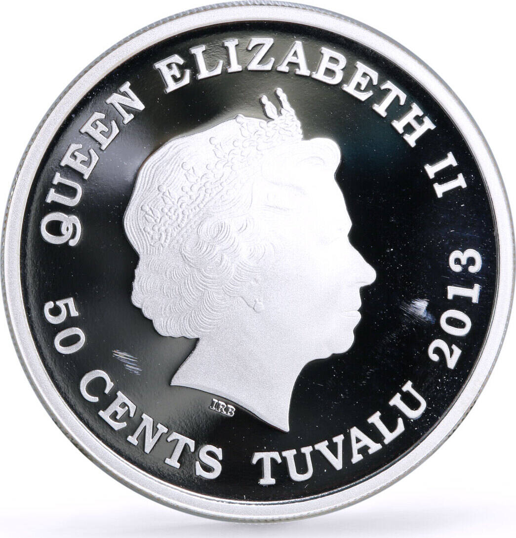 Tuvalu 50 cents Forever Love Clouds Heart Two Dolphins colored silver ...