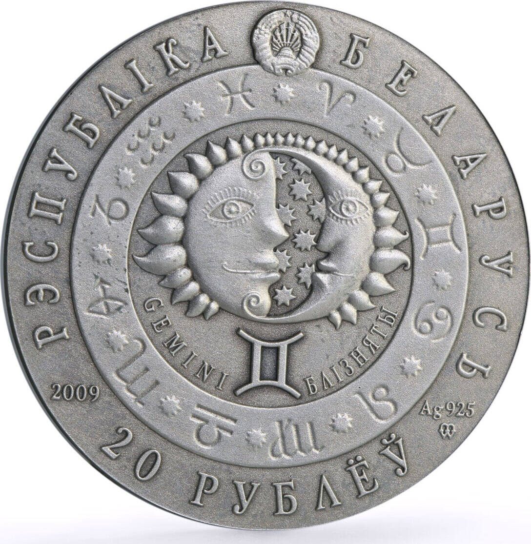 Belarus 20 rubles Zodiac Signs series Gemini silver coin 2009 Antique ...