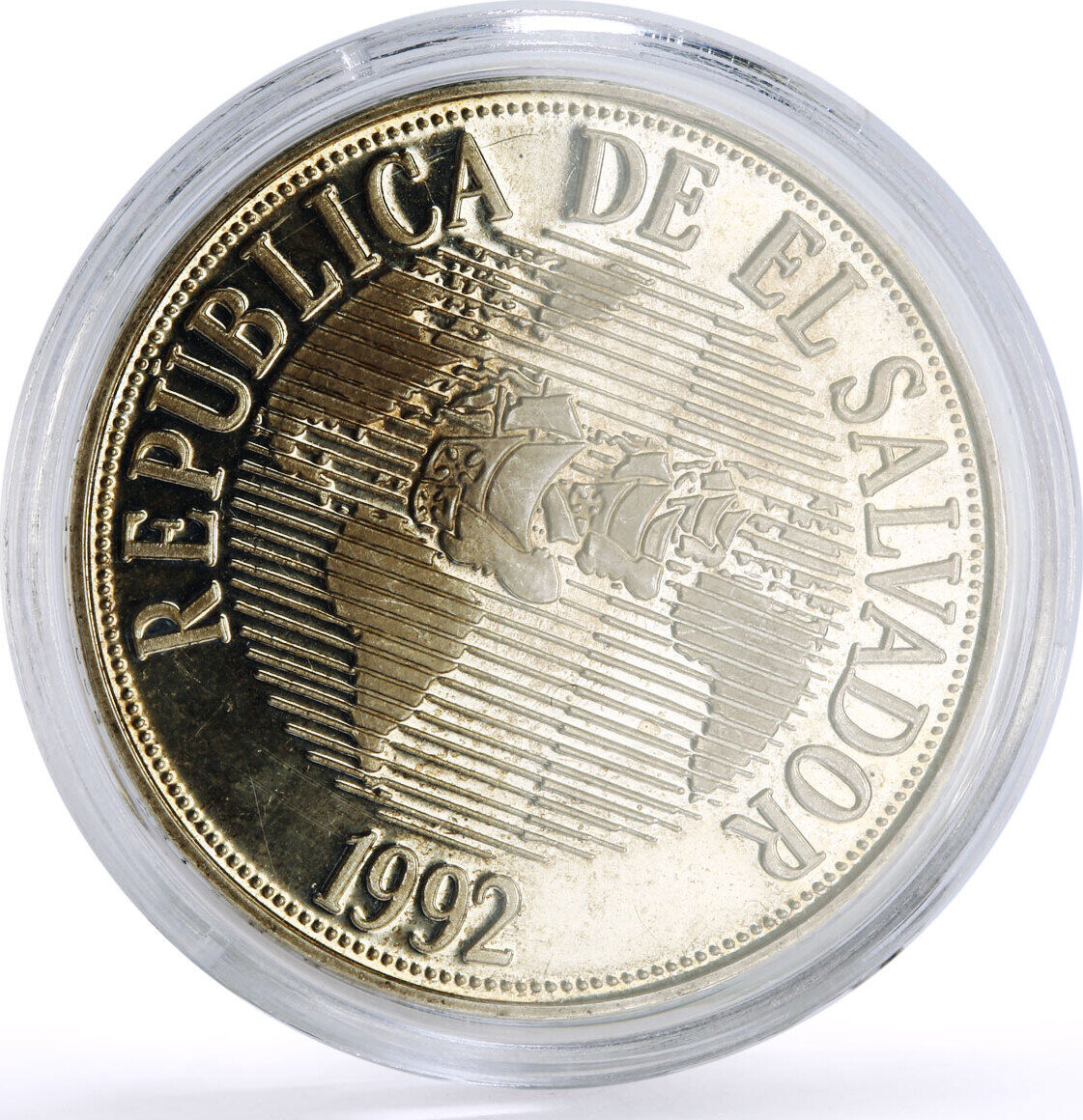 El Salvador 150 colones America Discovery Columbus Ships KM-160 silver ...