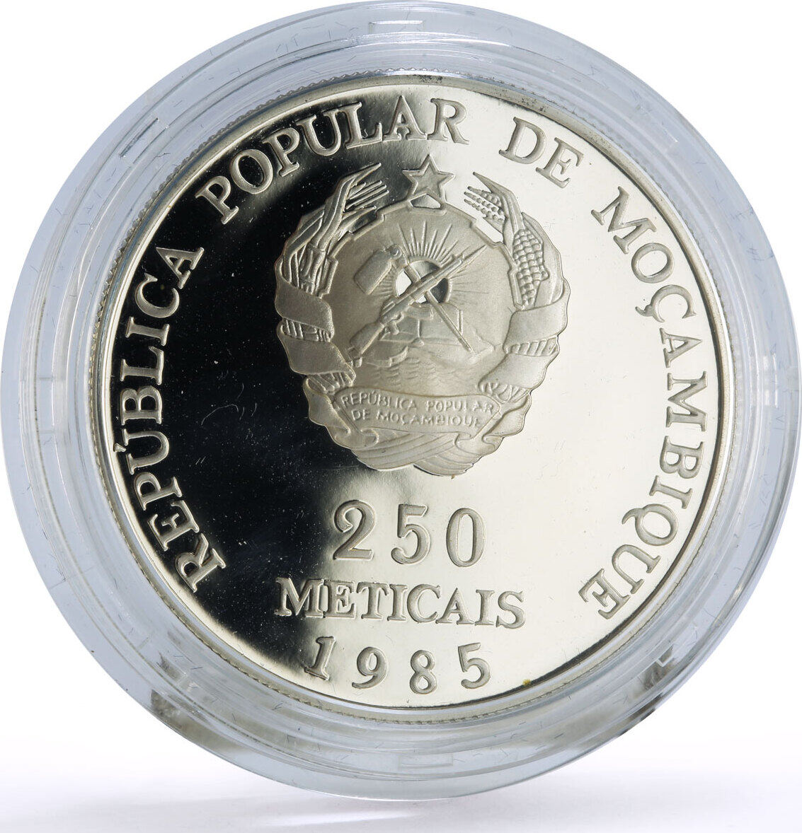 Mozambique 250 meticais Independence 10th Anniversary proof silver coin ...