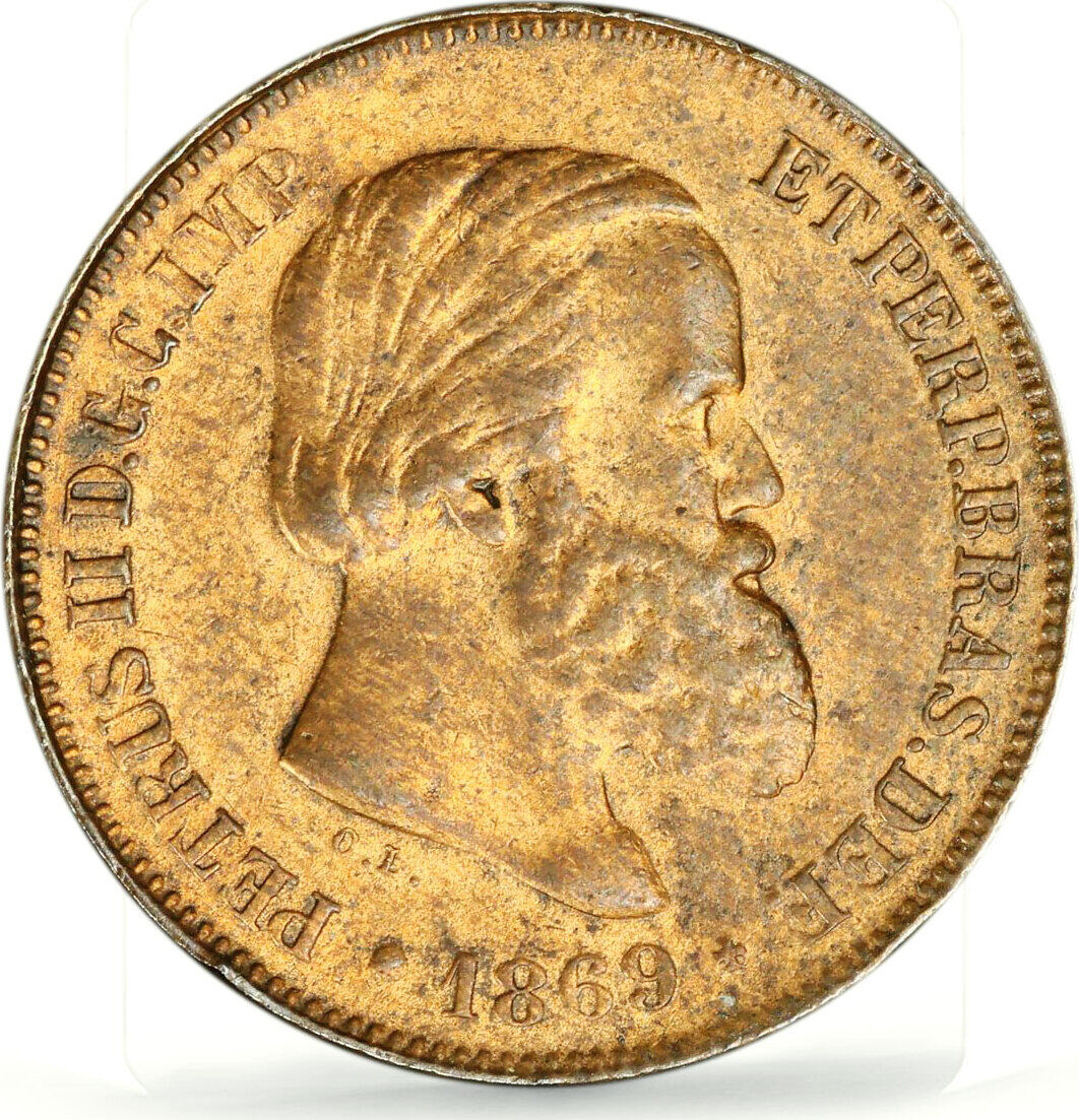 Brazil 10 reis King Pedro II Coinage Brussels KM-473 MS62 PCGS bronze ...