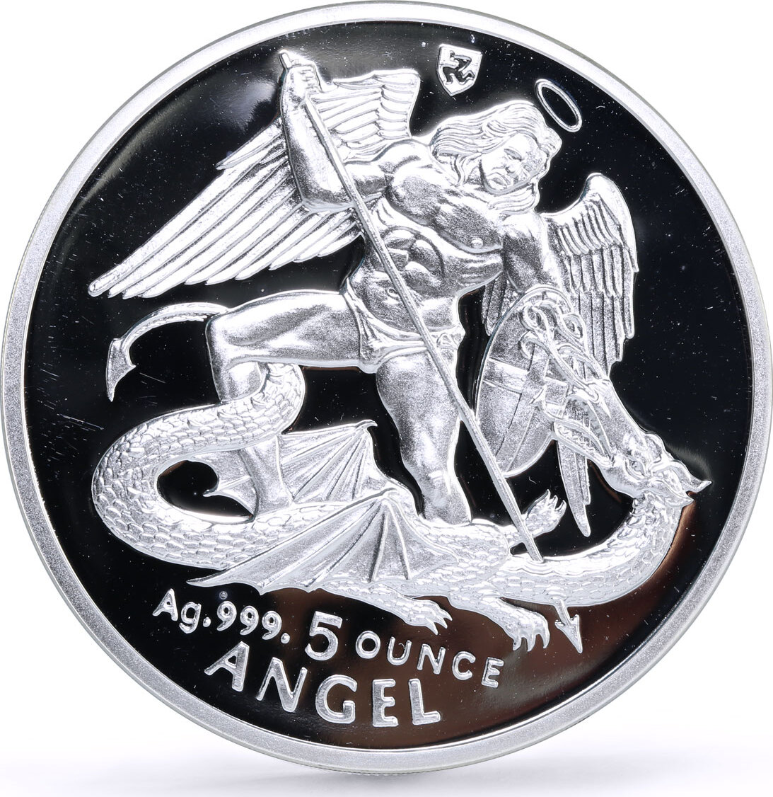 Isle of Man 5 angel Archangel Michael Dragon Slaying 5 oz proof silver ...