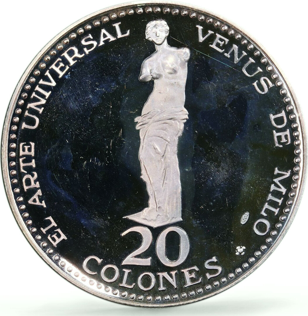 Costa Rica 20 colones Venus de Milo Statue Art KM-193 PR67 PCGS silver ...