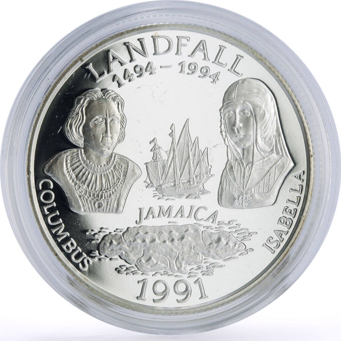 Jamaica 25 dollars Landfall Columbus Isabella Ship Clipper silver coin ...