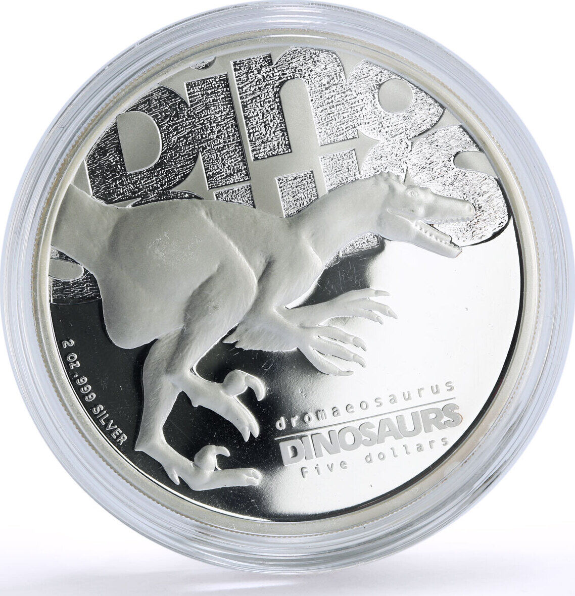 Tuvalu 5 dollars Prehistoric Fauna Dromaeosaurus Dinosaur proof silver ...