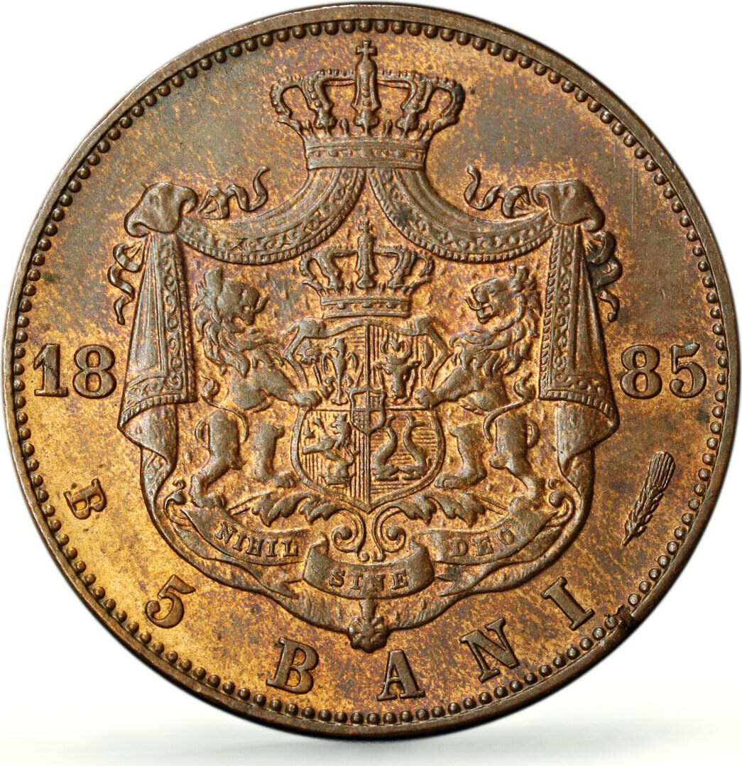 Romania 5 bani Regular Coinage King Carol I MS63 PCGS copper coin 1885 ...