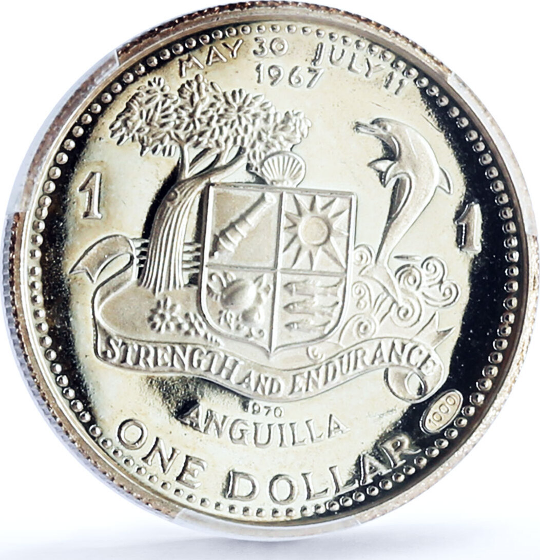 Anguilla 1 dollar Island Map Coat of Arms Dolphins PR68 PCGS silver ...