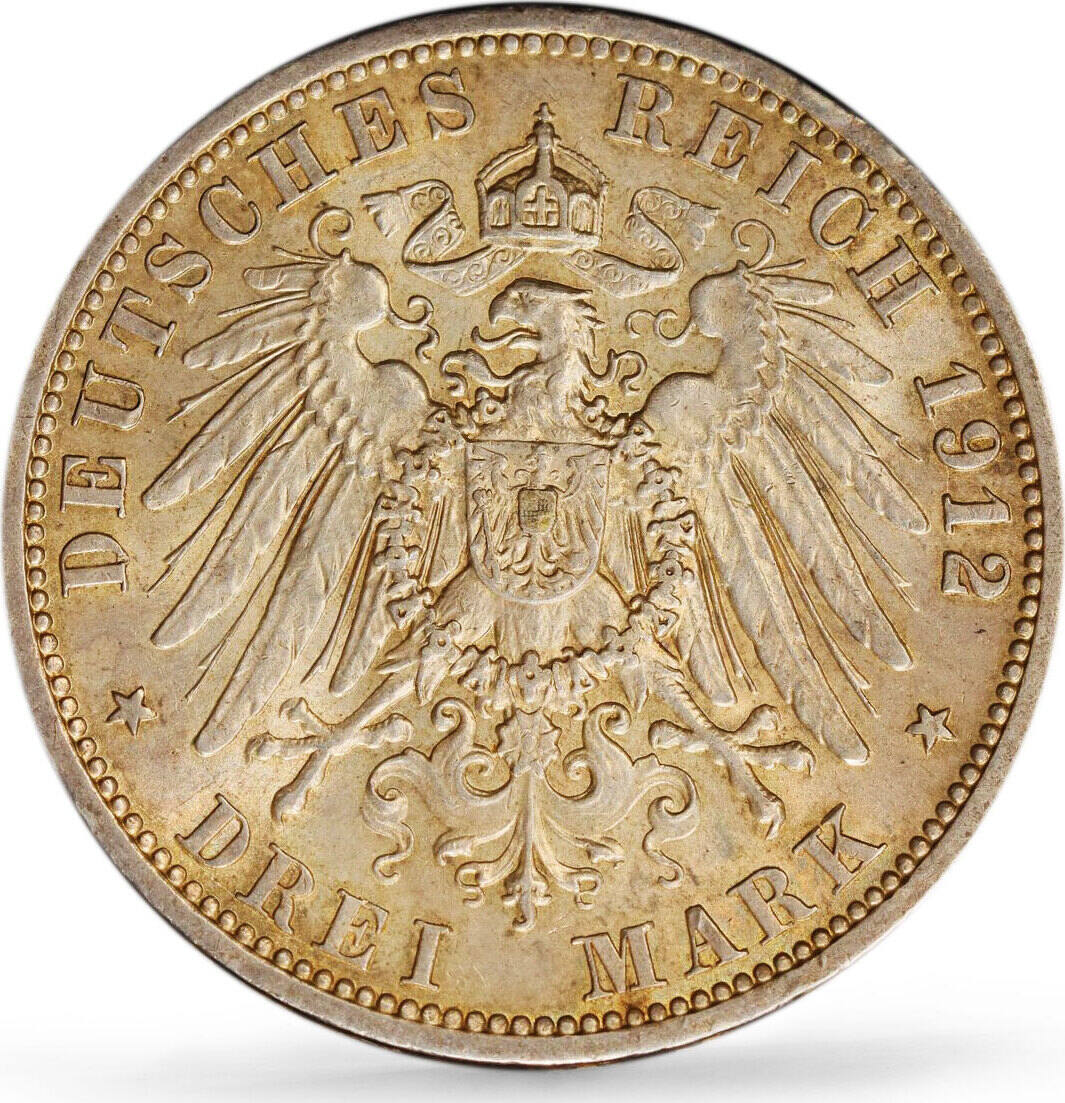 Germany Prussia 3 mark Regular Coinage Wilhelm II AU55 PCGS silver coin ...