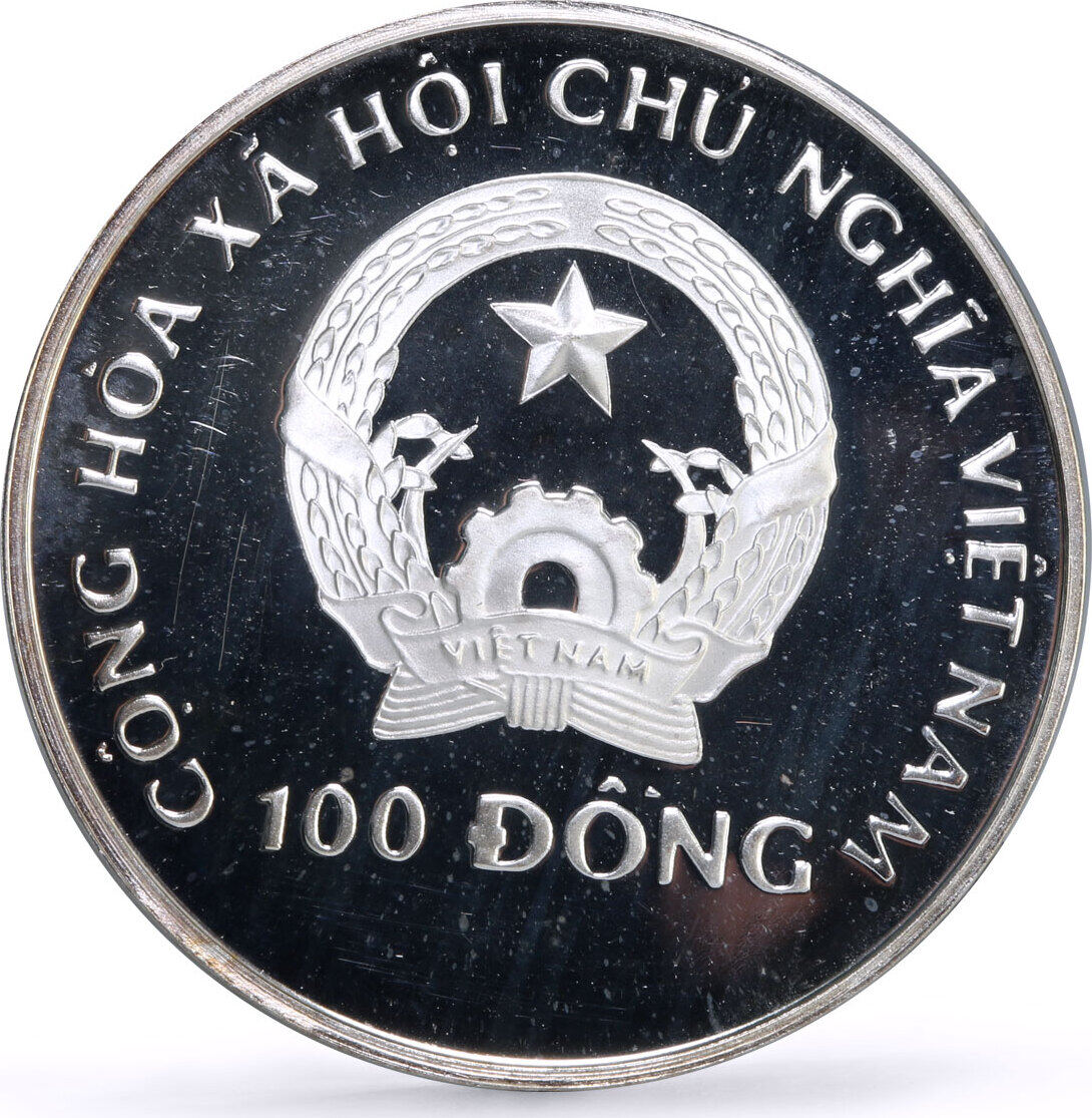 Vietnam 100 dong Seafaring Dragon Boat Ship Large proof silver coin ...