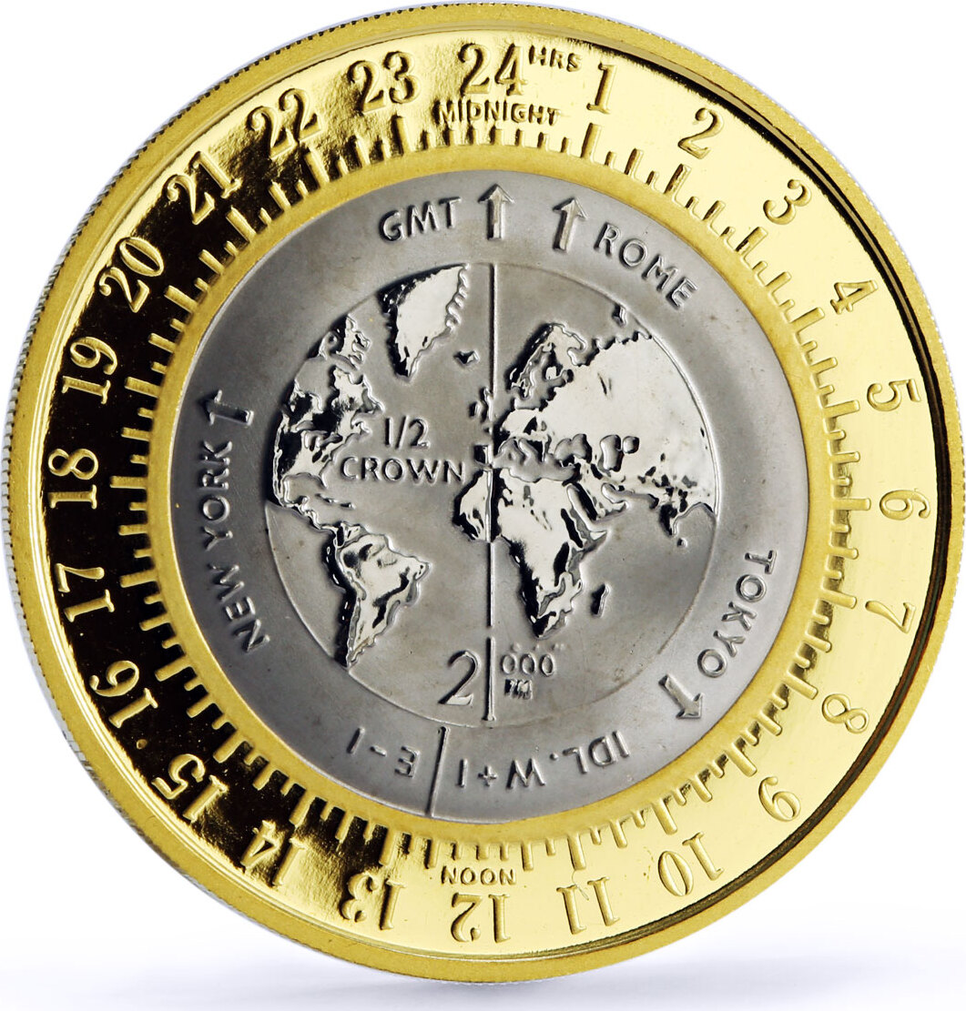 Isle of Man 1/2 crown Millennium Greenwich Meridian gold and titanium ...