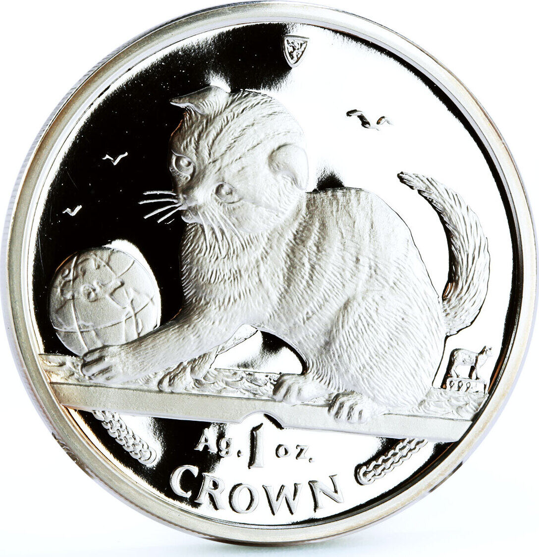 Isle of Man 1 crown Home Pets Scottish Fold Cat Animals proof silver ...