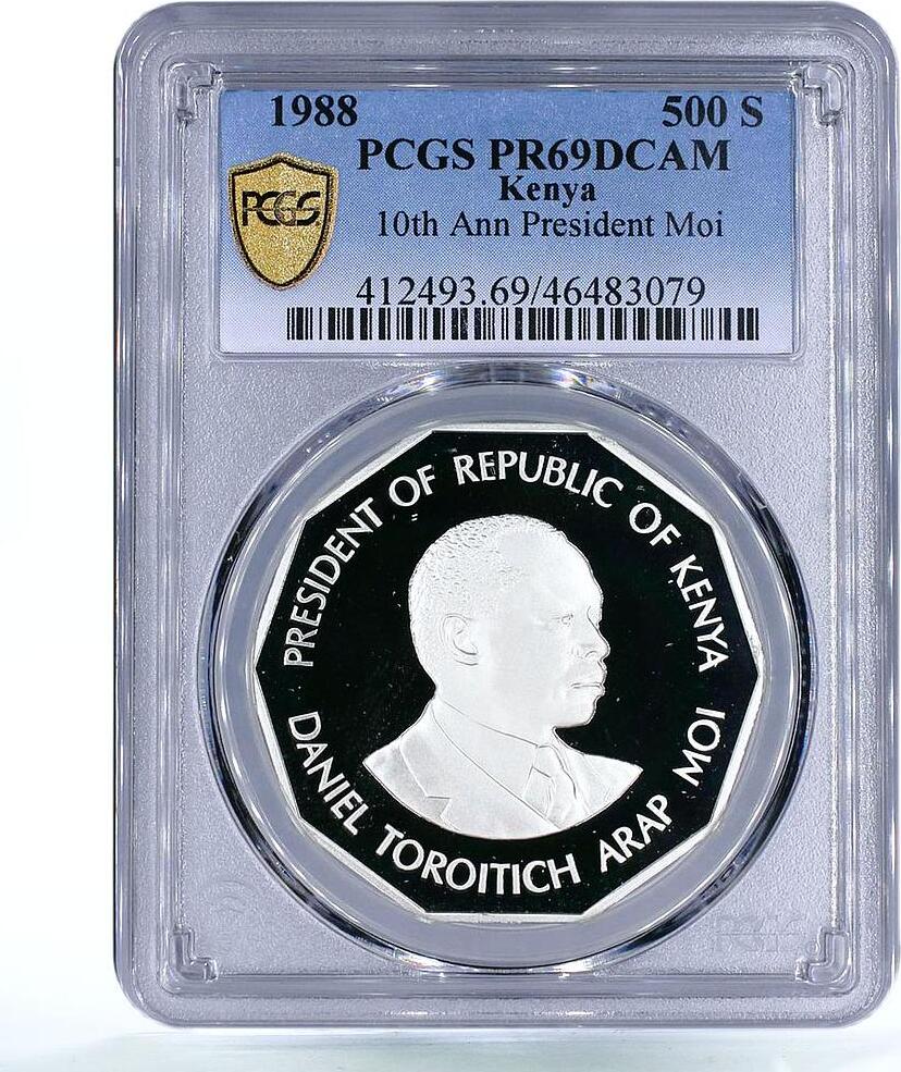 Kenya 500 shillings 10th Anniversary of President Moi PR69 PCGS silver ...