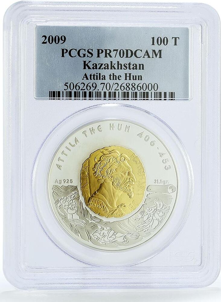 Kazakhstan 100 tenge History Politics Attila the Hun PR70 PCGS silver ...