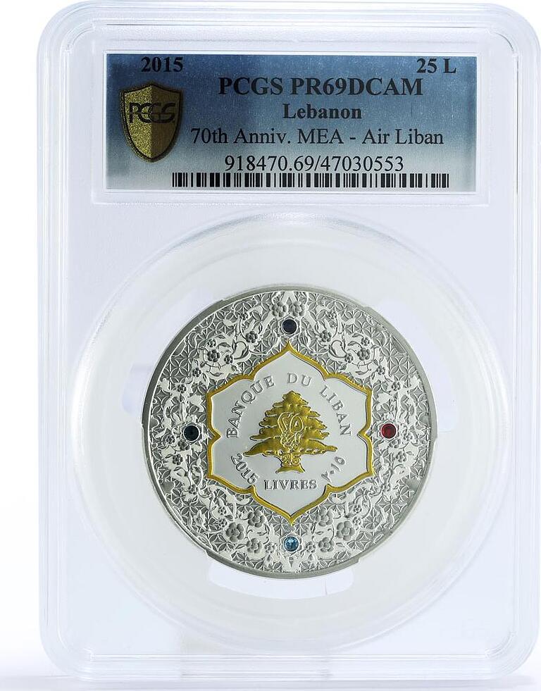 Lebanon 25 livres 70 Years Middle East Airlines Planes PR69 PCGS Ag ...