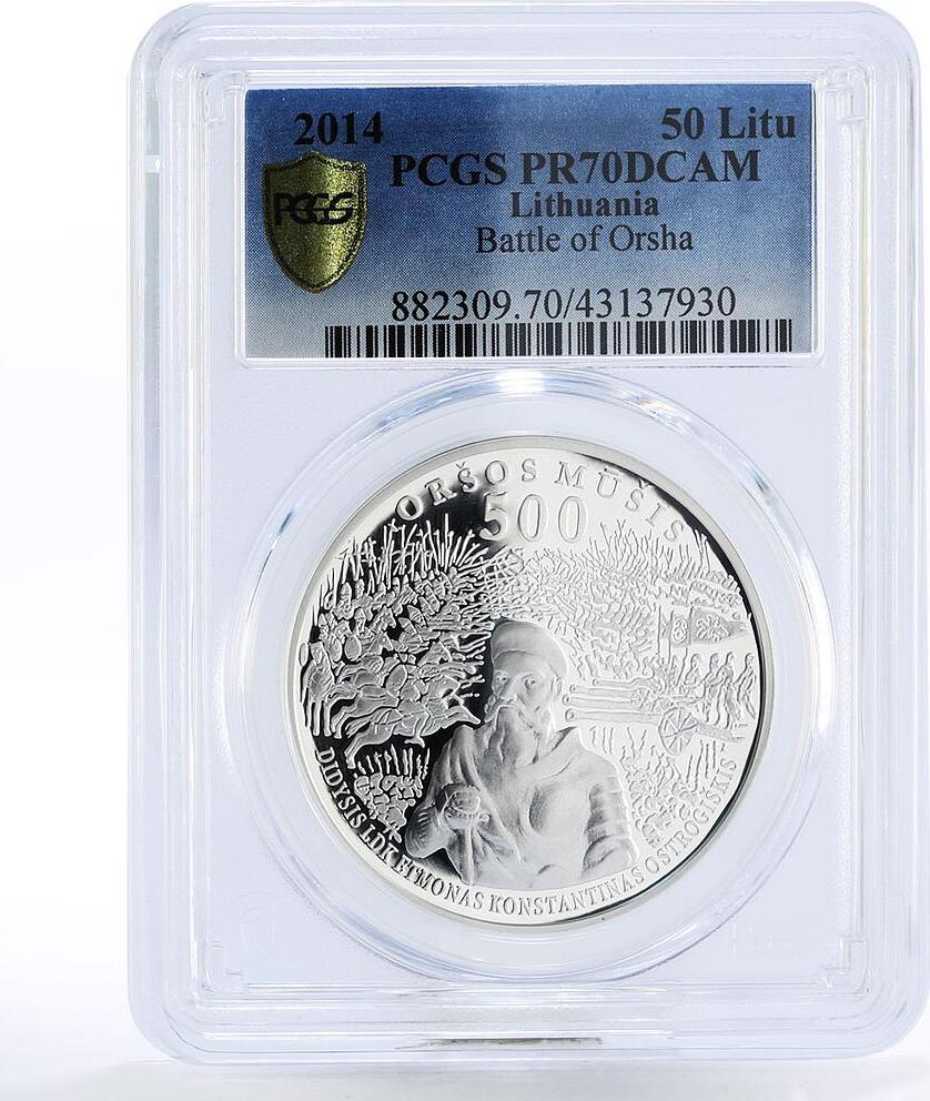 Lithuania 50 litu 500 Years of Battle of Orsha PR70 PCGS silver coin ...