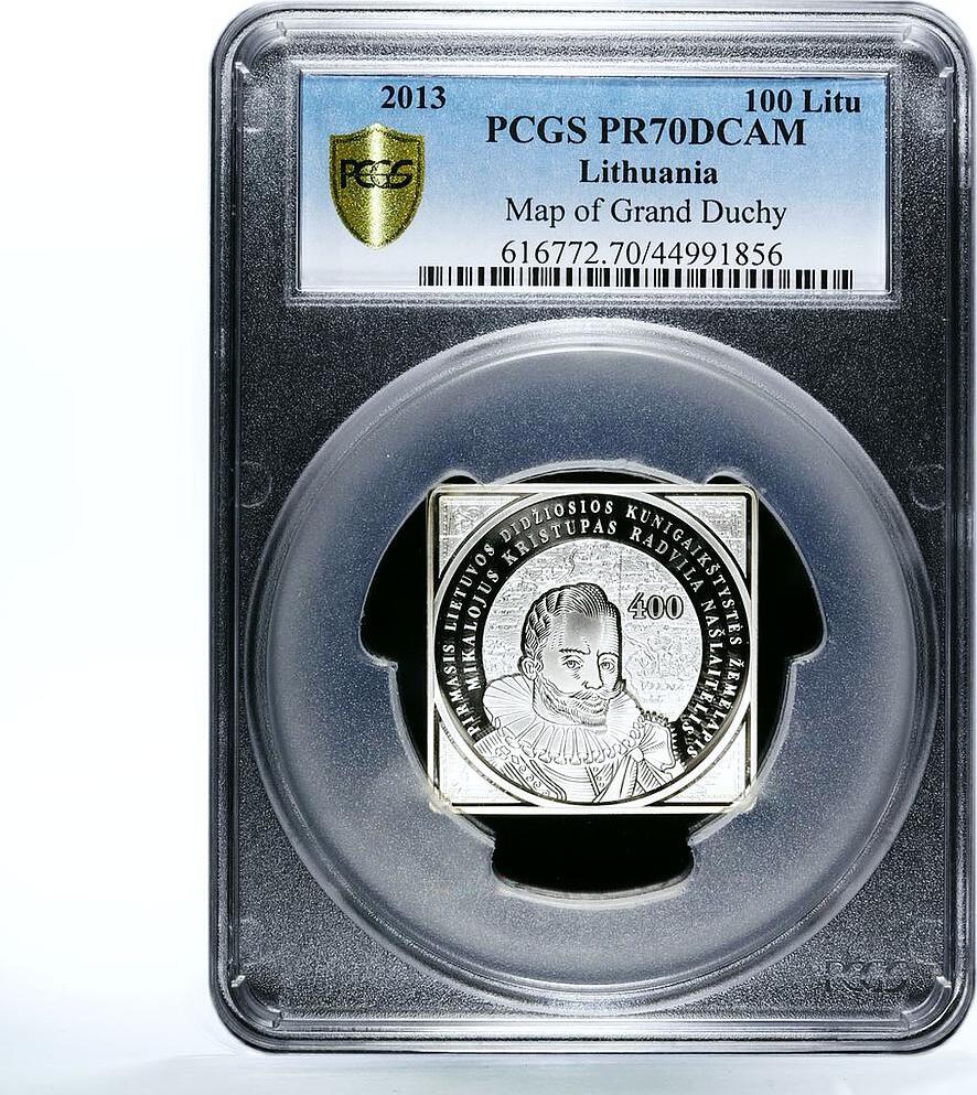 Lithuania 100 litu 1st Map of Grand Duchy PR70 PCGS silver coin 2013 ...
