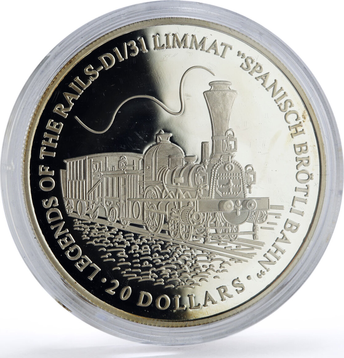 Liberia 20 dollars Trains Railway Locomotive D131 Limmat silver coin ...