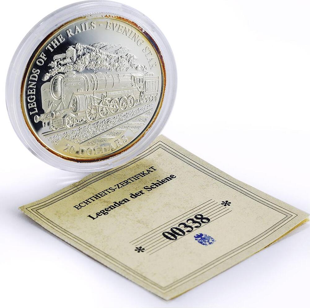 Liberia 20 dollars Trains Railway Locomotive Evening Star silver coin ...