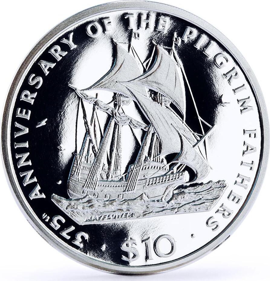 Liberia 10 dollars Seafaring Mayflower Ship Piligrim Fathers silver ...