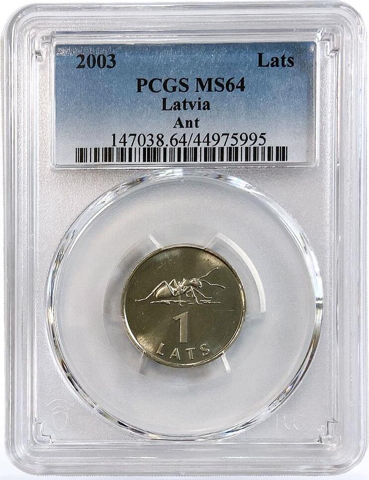 Latvia 1 lats Endangered Wildlife Ant Insect Fauna MS64 PCGS CuNi coin ...