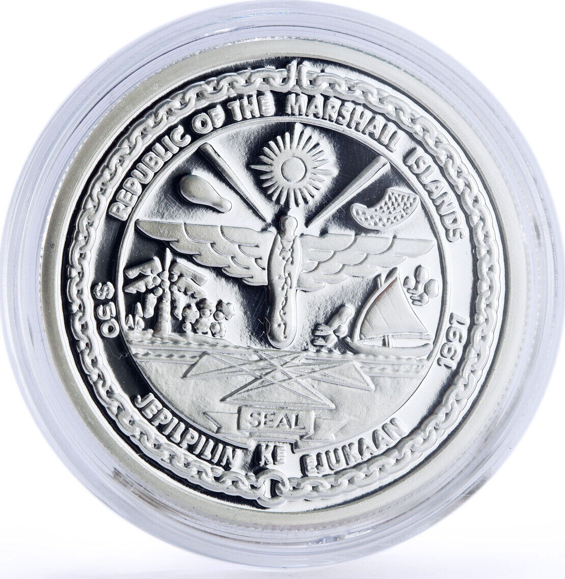 Marshall Islands 50 dollars Seafaring USS Constitution Ship silver coin ...