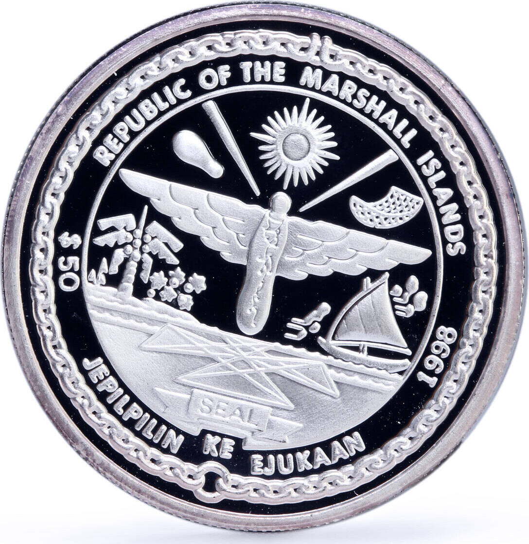 Marshall Islands 50 dollars Seafaring USS Constellation Ship silver ...