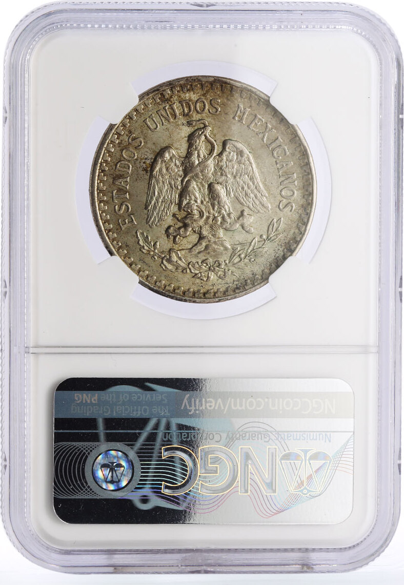 Mexico 1 peso State Coinage Coat of Arms KM-454 MS62 NGC silver coin 1919 UNC | MA-Shops